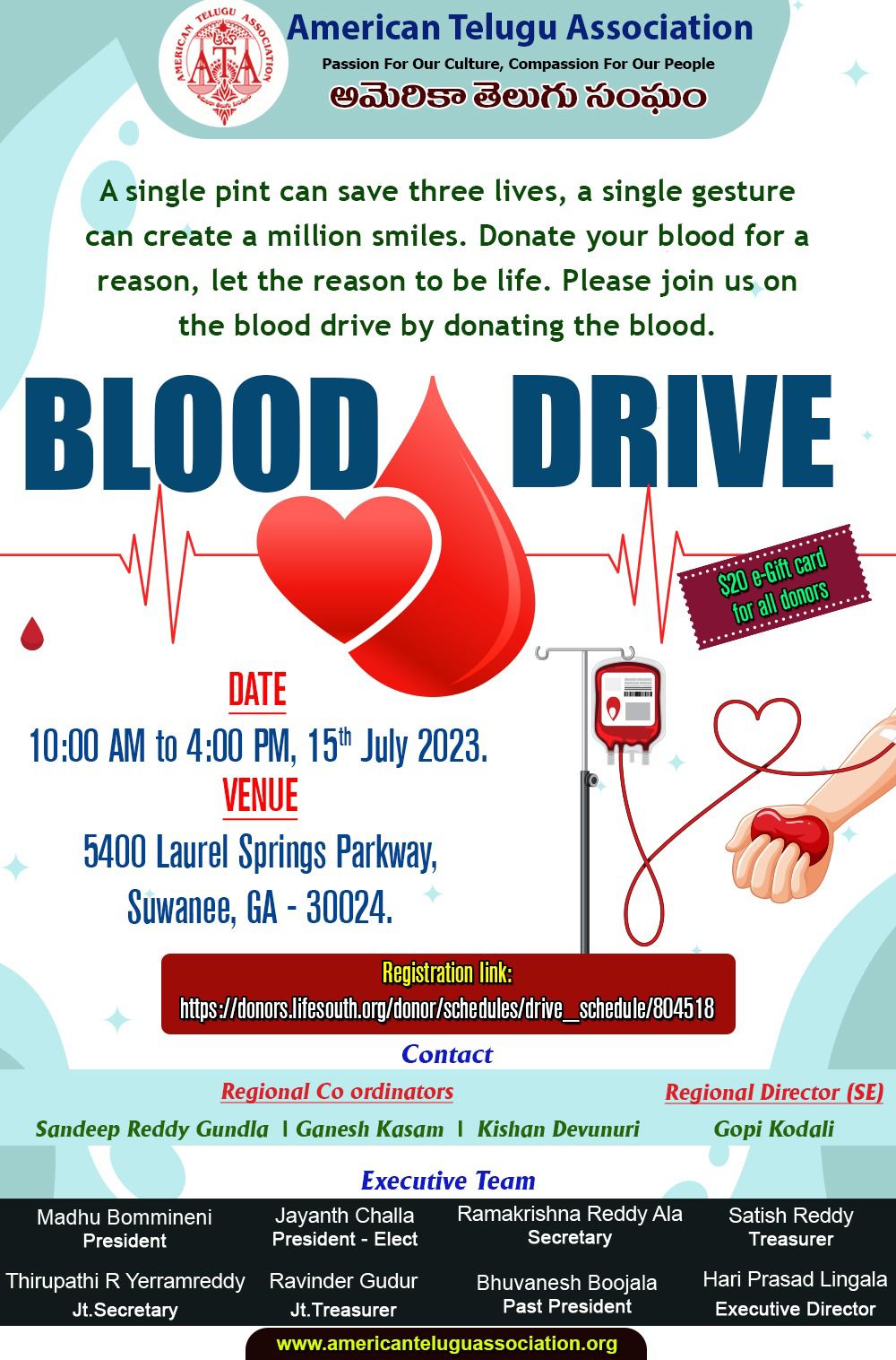 ATA Blood Drive in Atlanta on July 15th; Register Now! - NRI2NRI.Com