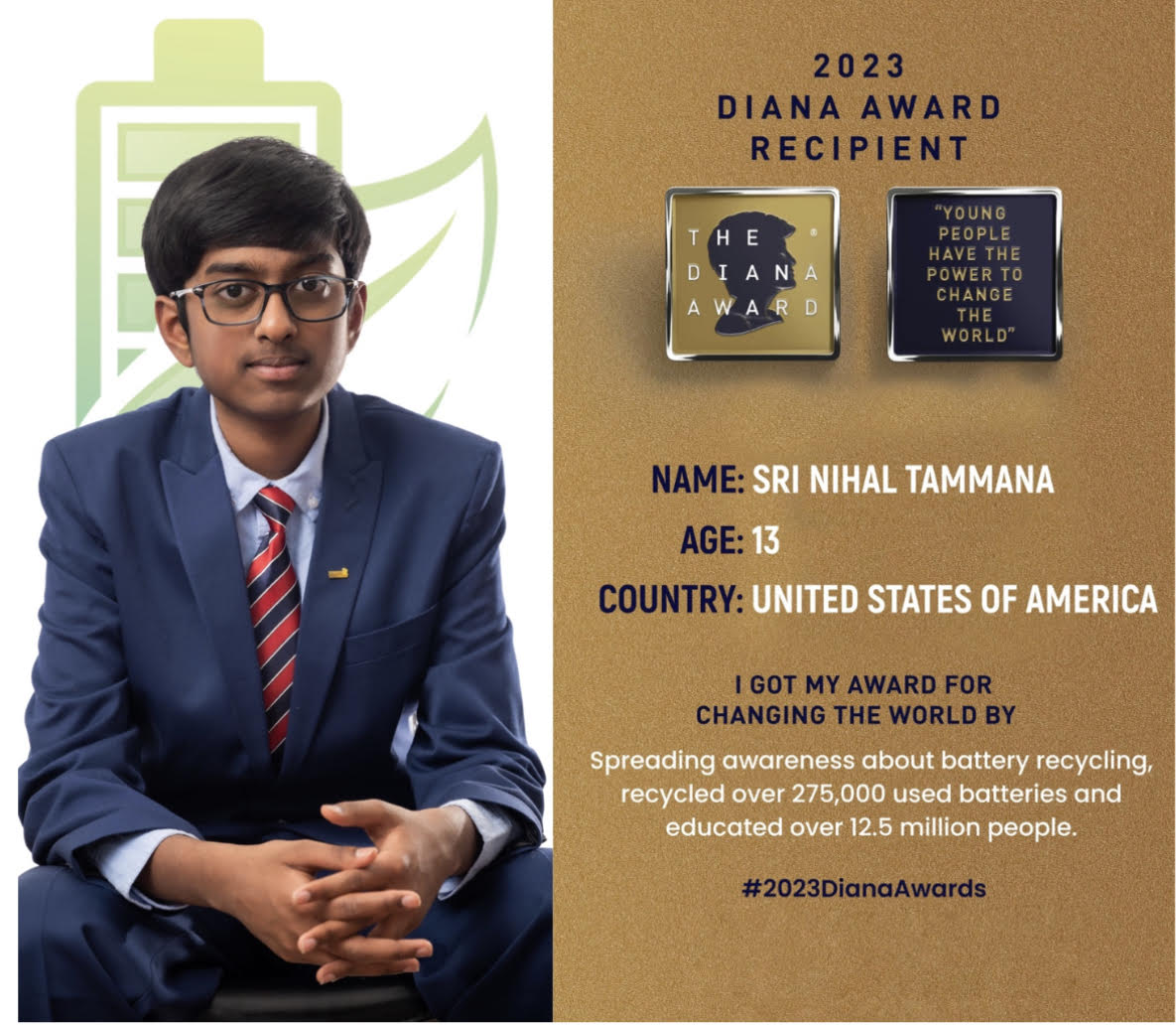 న్యూ జెర్సీ బుడతడు శ్రీ నిహాల్‌ తమ్మన కు ప్రిన్సెస్ ‌డయానా అవార్డ్ ...