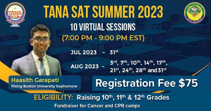 SAT tutoring sessions by TANA, classes to begin on July 31 – Haasith Garapati - NRI2NRI.Com
