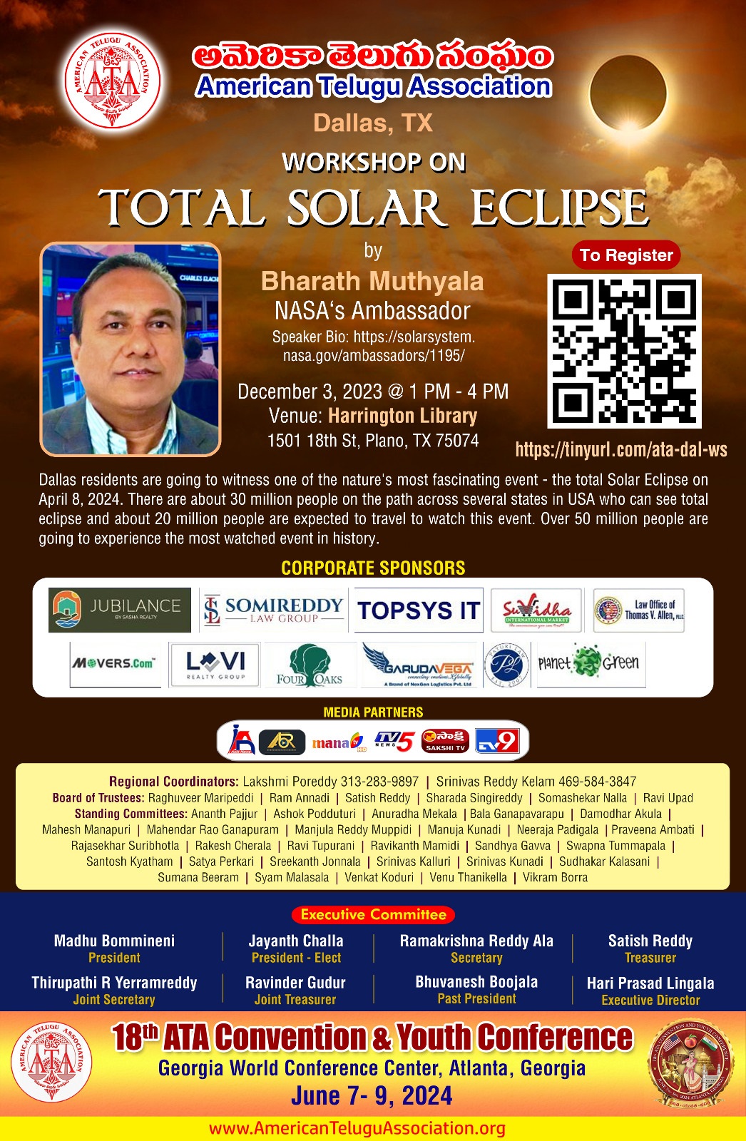 ATA workshop on Total Solar Eclipse by NASA Ambassador on Dec 3rd ...