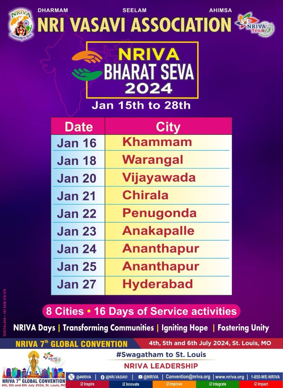 8 cities and 16 days of service by NRIVA via Bharat Seva Tour - NRI2NRI.Com