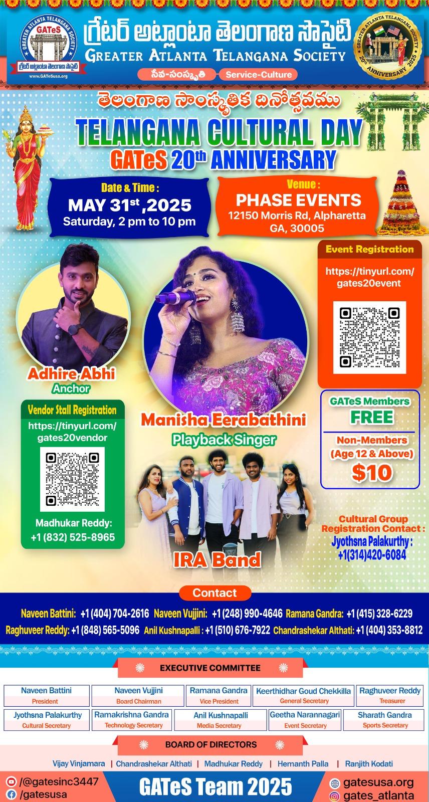 GATeS 20th Anniversary & Telangana Cultural Day on May 31 @ Phase ...