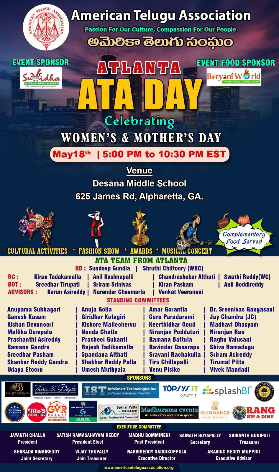 ATA Day – మహిళల మరియు మాతృ దినోత్సవ వేడుకలకు ఆహ్వానం @ Alpharetta ...